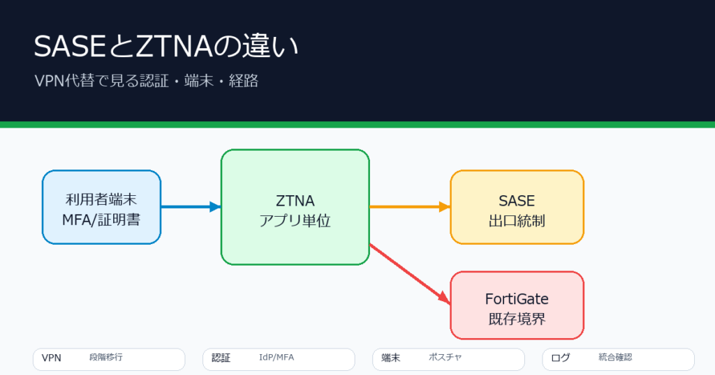 FortiGate SASE ZTNA 違いを現場目線で整理｜VPN代替の判断軸 - ネットワークエンジニアたけし
